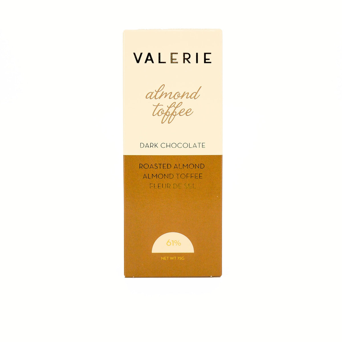 Almond Toffee Bar | 61% Dark Chocolate with Fleur de Sel - Valerie ...