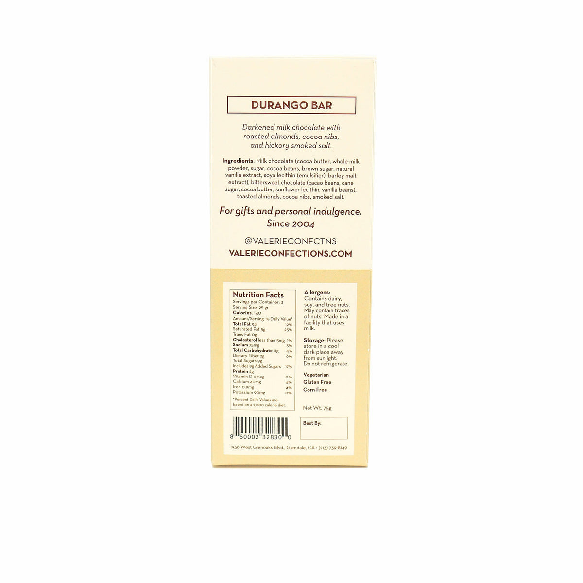 Durango Bar | Smoked Chocolate with Almonds & Cocoa Nibs – Valerie ...